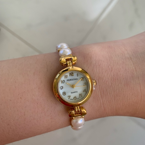 Accessories | New Persona Women Real Fresh Water Pearl Watch Gold ...